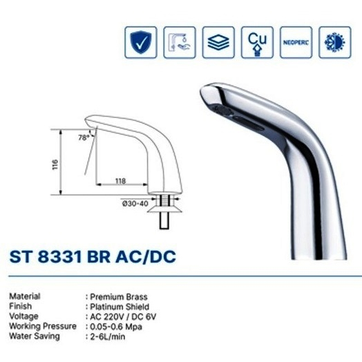 Jual SENSOR COLD TAP DEKKSON ST 8331 BR AC/DC CP GM BK Keran Faucet ...