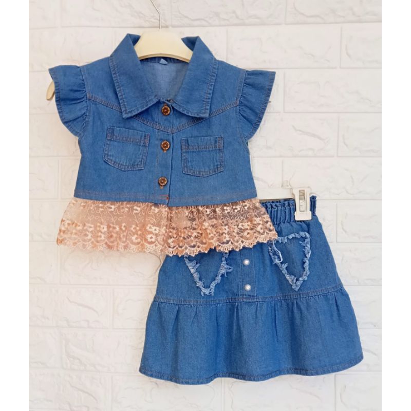 Jual Setelan Rompi Vest Renda Tile dan Rok Jeans / Setelan Jeans Anak ...