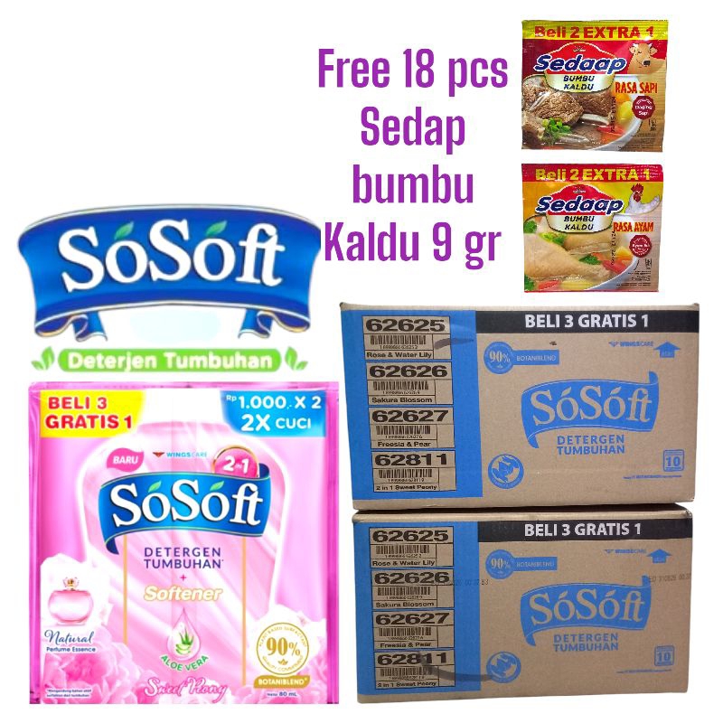 Jual 1 Dus Sosoft Detergen Cair Sweet Peony sachet 40 ml isi 160 ( 120 ...