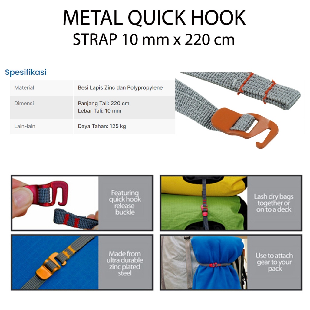Jual Tali Metal Hook Webbing Strap ikat barang camping tali ransel tas ...