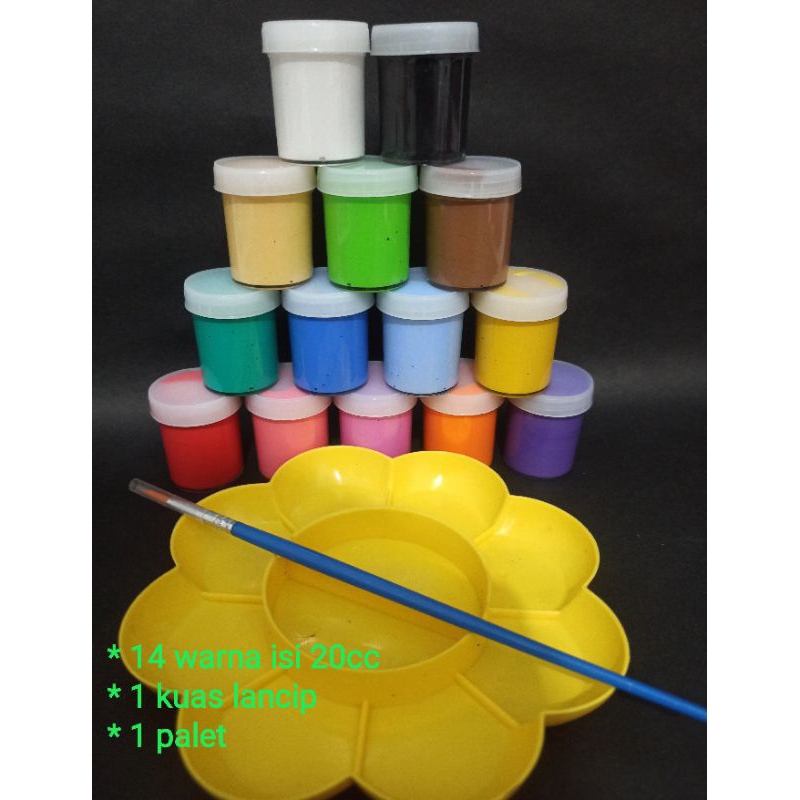Jual paket cat 20cc 14 warna lengkap dengan kuas dan palet | Shopee ...
