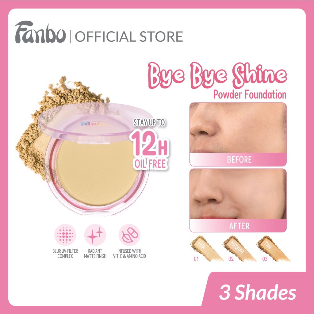 Jual [ FREE GIMMICK ] Fanbo Bye Bye Shine Powder Foundation Blur Uv ...