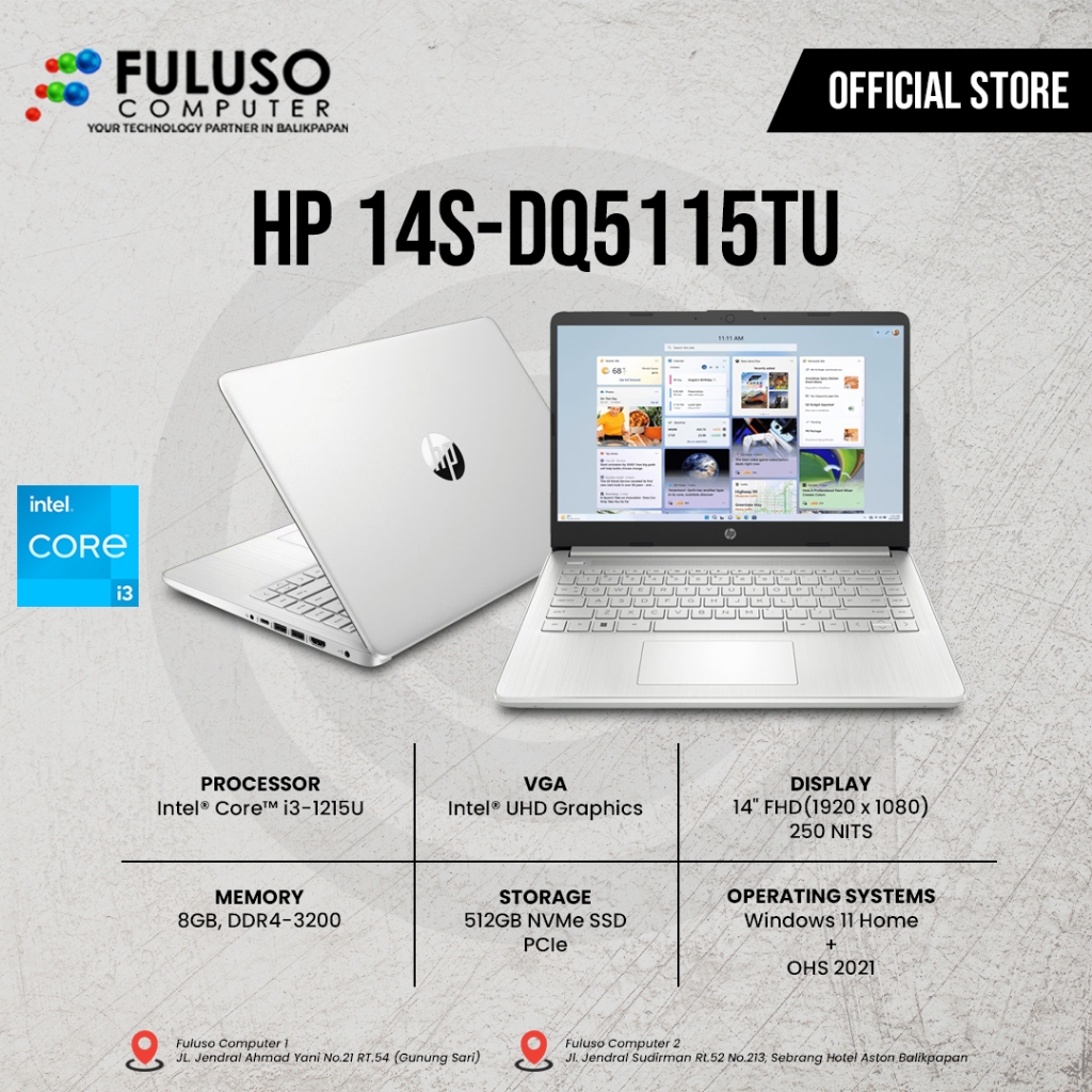Jual HP 14s-dq5115TU /Core i3-1215U/8GB/512GB SSD/14″ FHD/Win 11 Home ...
