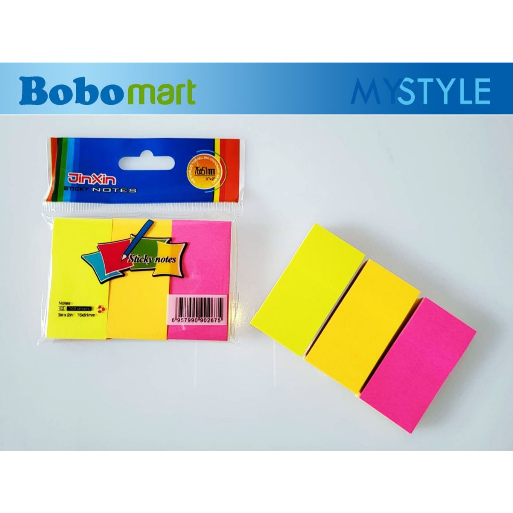 Jual BOBOMART JINXIN JNINE2-3 Sticky Notes 3x2 Inch 100 Lembar, 3 Warna ...