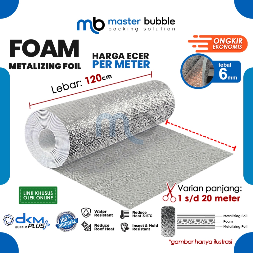 Jual PE Foam Insulation 6mm Foil DKM+ Harga Ecer Meteran 120cm x 2meter ...