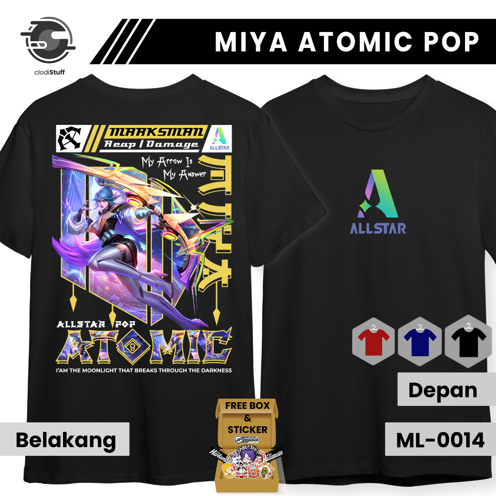 Jual Kaos MIYA ATOMIC POP SKIN ALLSTAR Mobile Legends MLBB Lengan Pendek Hitam Combed 24s Pria ...