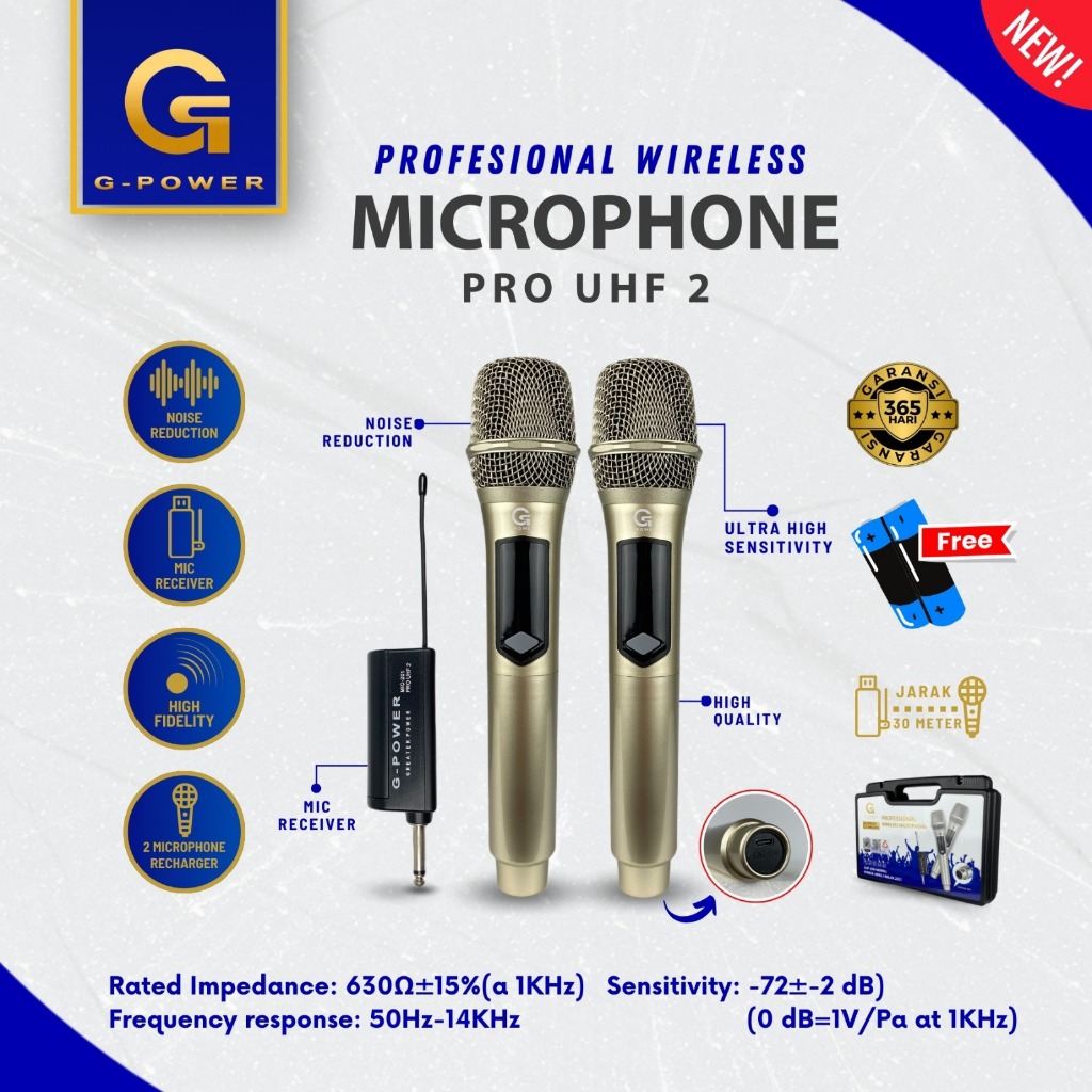 Jual G-POWER Mic/mikrophone Wireless Double Pro UHF 2 Duet Mic Karaoke ...
