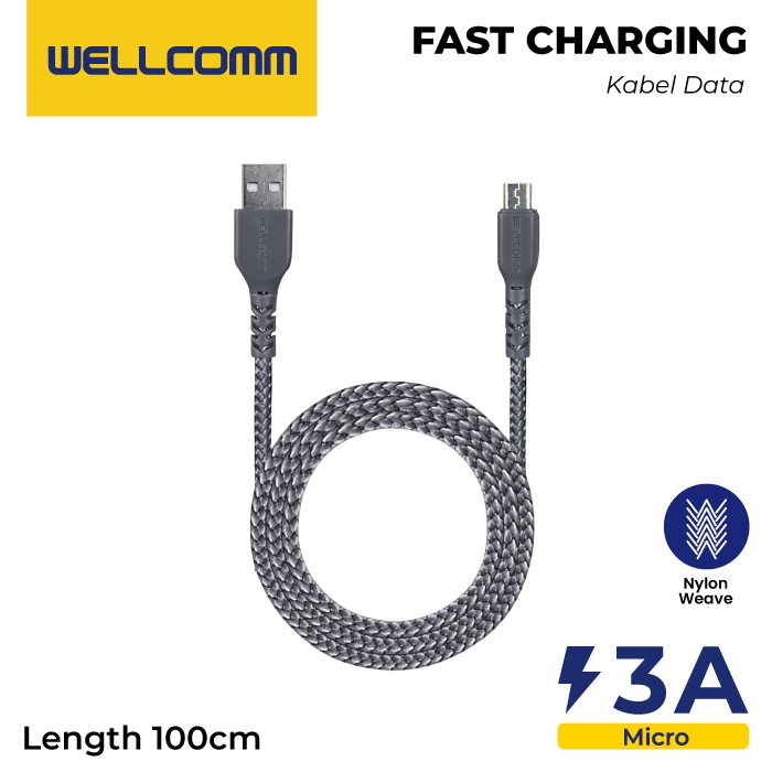Jual Kabel Data Wellcomm Fast Charging 3A Nylon Weave Micro 1M 100cm ...