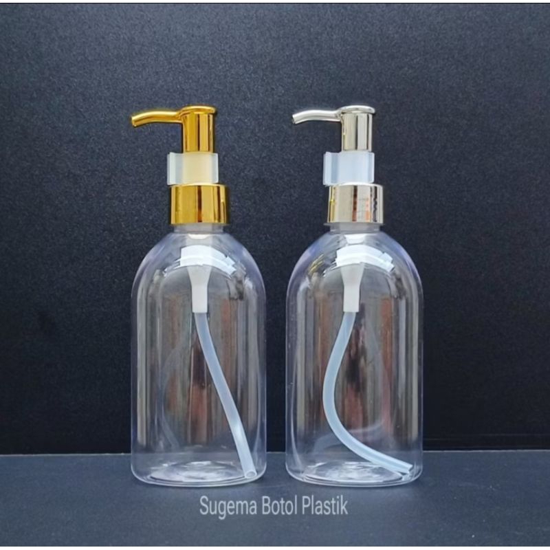 Jual Botol Plastik PET 250ml Oval Bening Tutup Pump Lotion Luxury Golf and Silve / Botol Pump ...