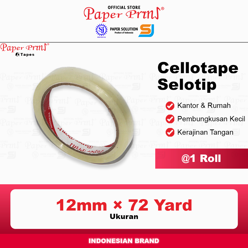 Jual Selotip Cellotape Bening 1/2 inch Paperpryns 12mm x 72 yard (@1 ...