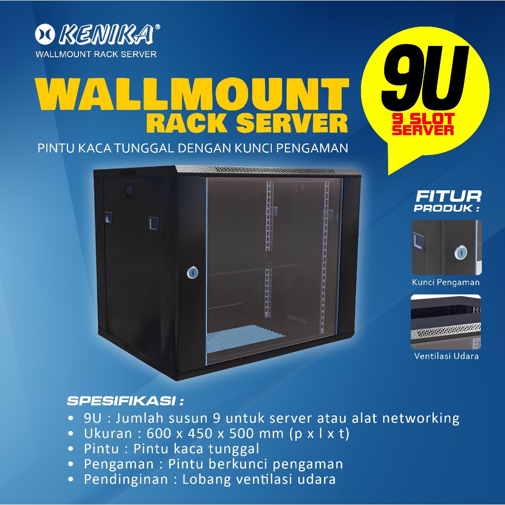 Jual KENIKA WALLMOUNTED RACK SERVER 9U Close Wallmount Rak Kabinet RM-9U 600*450*500mm | Shopee ...