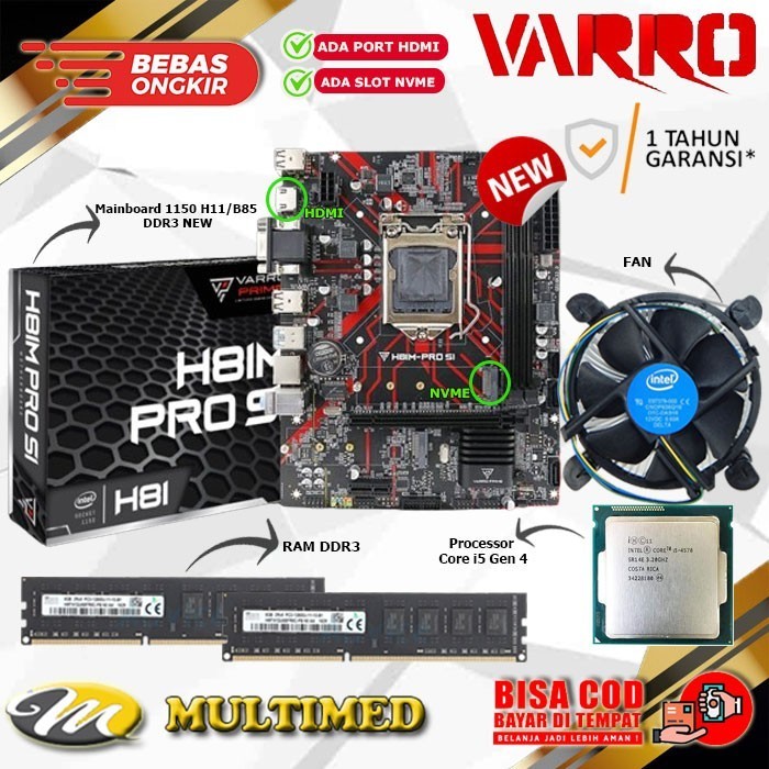 Jual Paket Mainboard 1150 H81 DDR3 VARRO + Core i3 4150/4160 + FAN + RAM | Shopee Indonesia