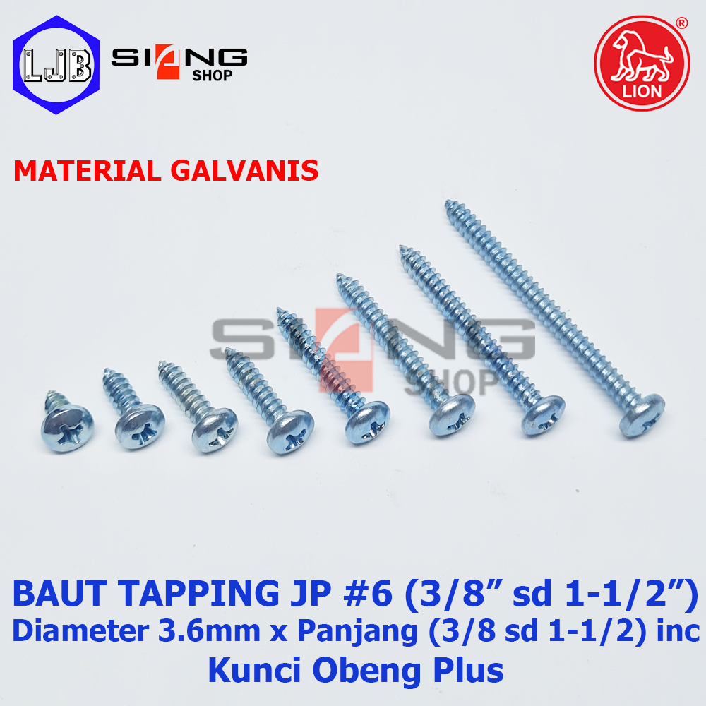 Jual Per 100bj Baut Tapping JP #6 Sekrup Tapping Galvanis LION | Shopee ...