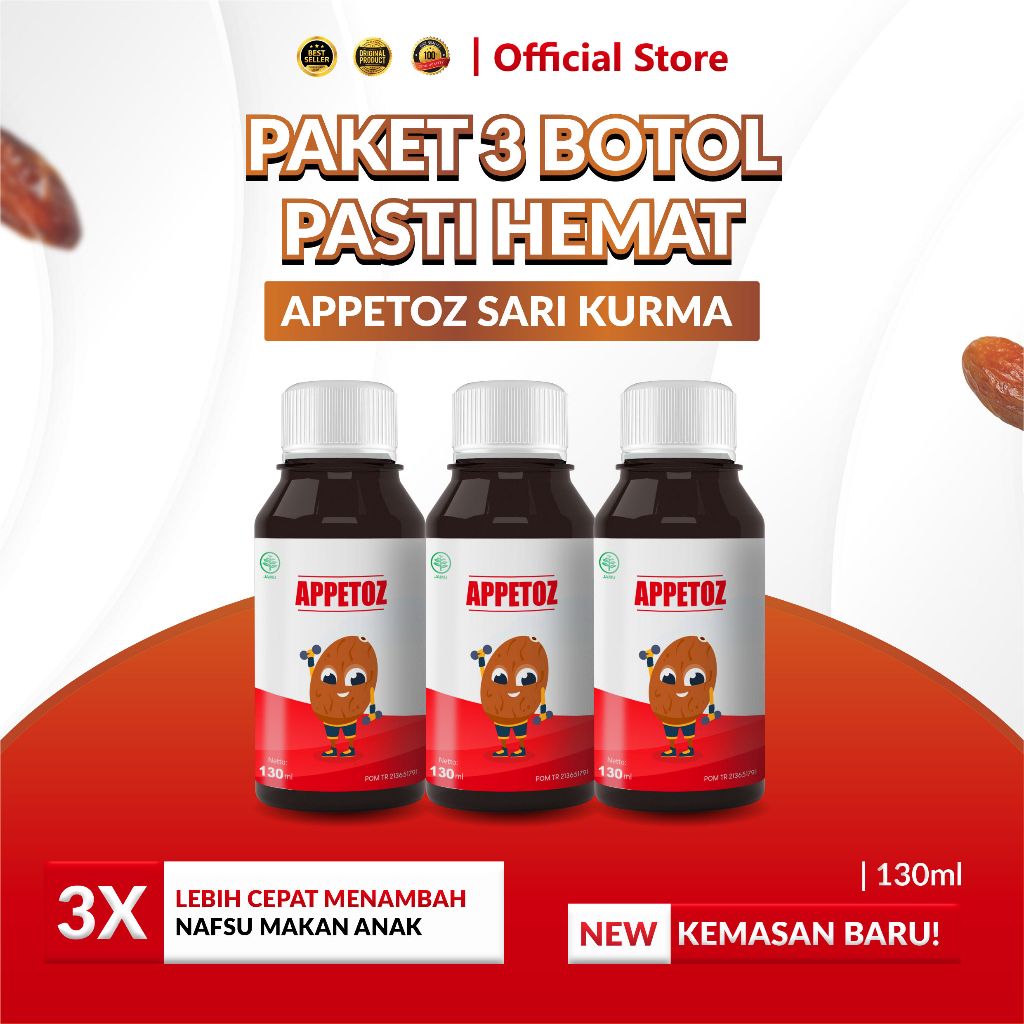 Jual Paket 3 Botol Appetoz Sari Kurma 130ml - Solusi Untuk Atasi Anak ...
