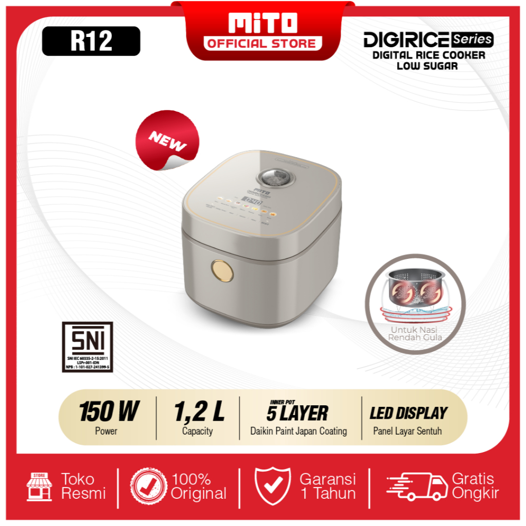Jual MITO Digital Rice Cooker 1.2 Liter R12 - Rice Cooker Low Sugar ...