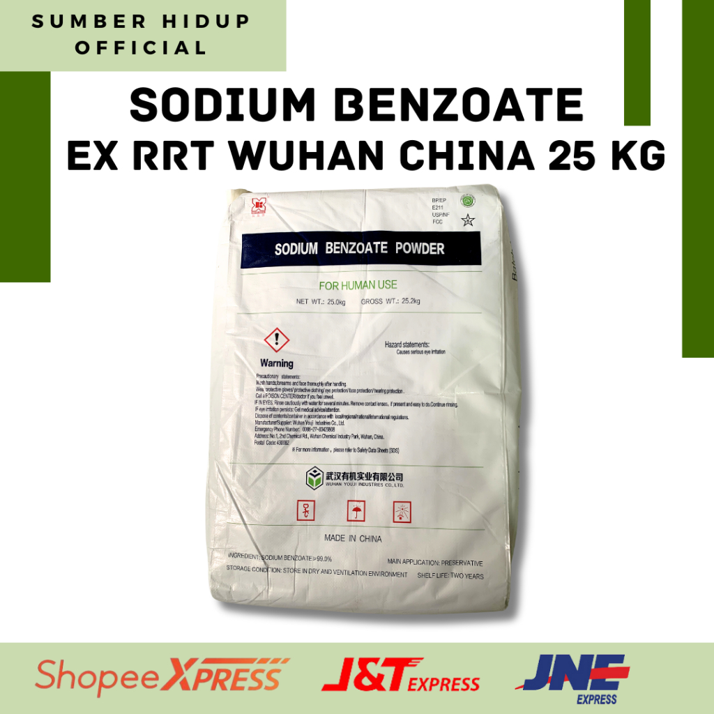 Jual SODIUM BENZOATE EX RRT WUHAN CHINA PENGAWET FOOD GRADE BENZOAT - 1 SAK 25 KG | Shopee Indonesia