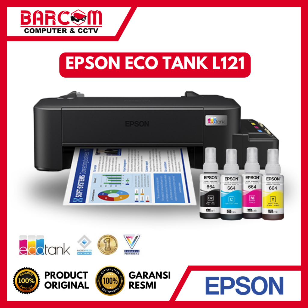 Jual PRINTER EPSON L121 ECO TANK TERMASUK TINTA BOTOL CMYK 664 ...