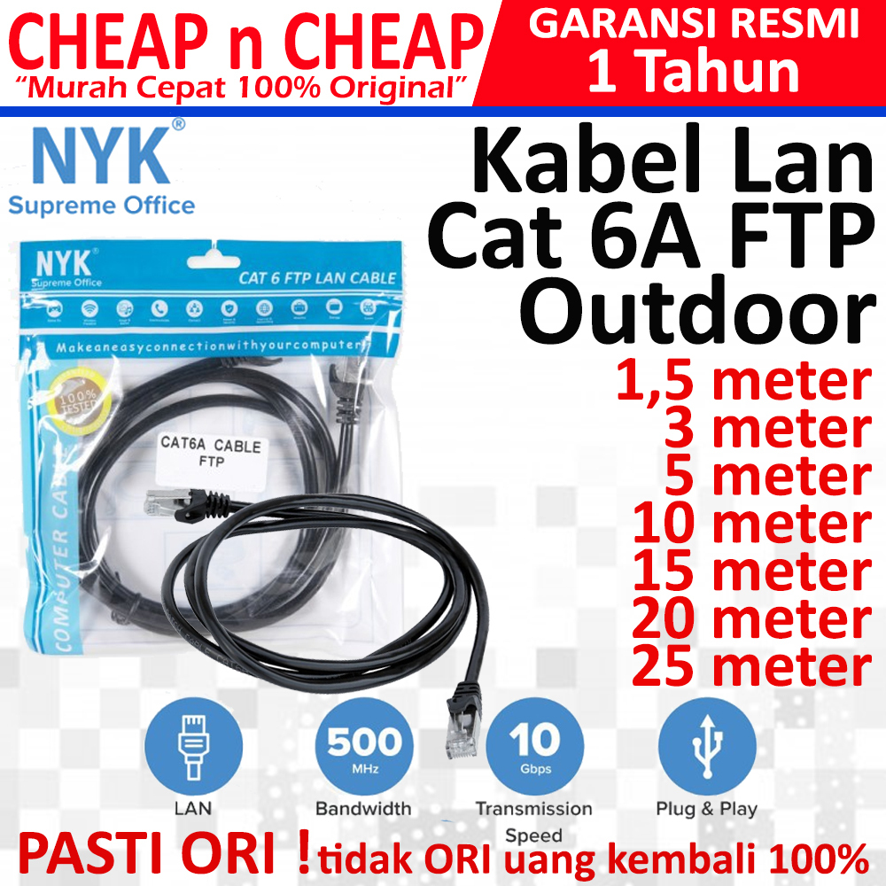Jual NYK Kabel Lan FTP Cat 6A 1,5 3 5 10 15 20 25 meter - UTP Patch Cord Data Internet STB ...