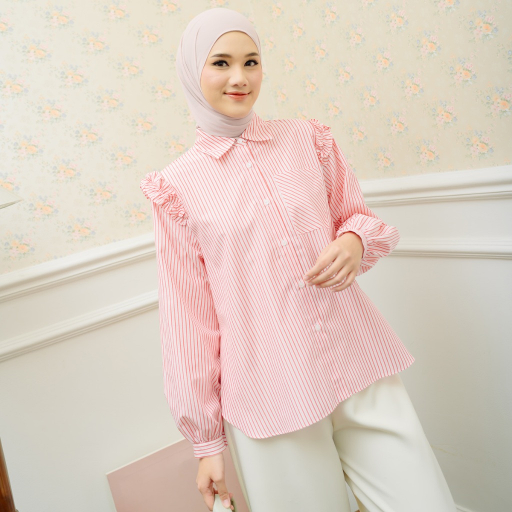 Jual HijabChic Agista Red and White Stripe Top - Kemeja Muslim Merah ...