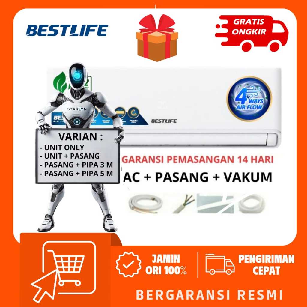 Jual AC BESTLIFE SPLIT 1 PK - 09QAR3 + PASANG GOLDFIN / 4in1 FILTER ...