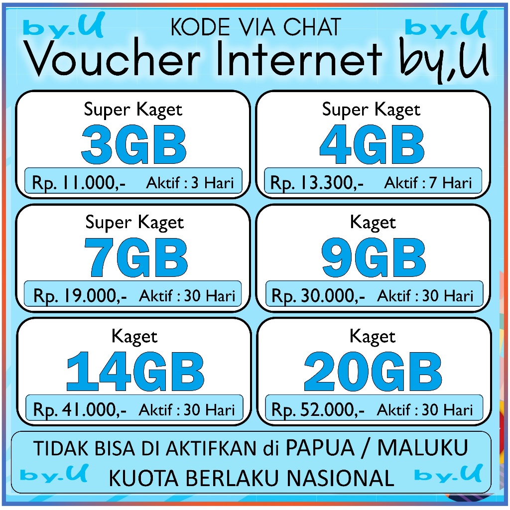 Jual [VOUCHER] Paket Data by U Promo Kaget 4GB 7GB 9GB 14GB 20GB Paket Data by.U | Shopee Indonesia