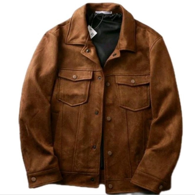 Jual Jaket Boxy Trucker Pria Suede Premium | Shopee Indonesia