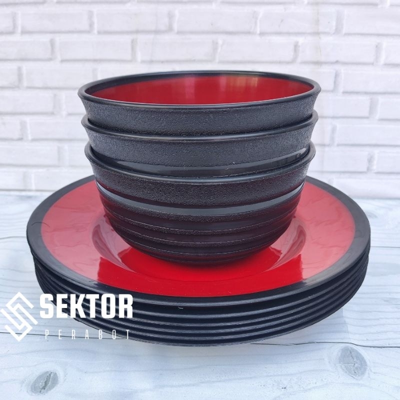 Jual 6 PCS Set Piring Mangkok Ramen New Cornelius Merah Hitam | Shopee ...