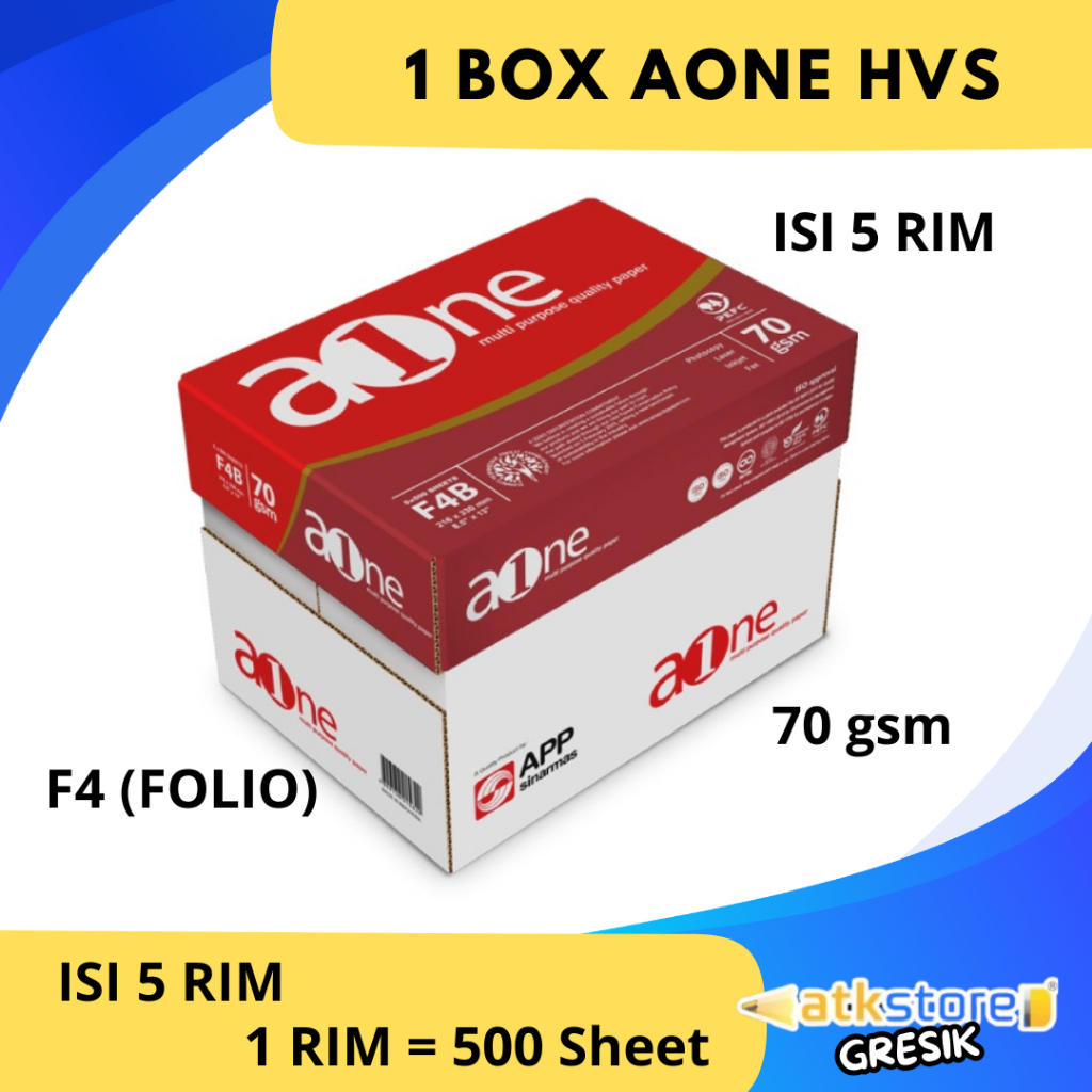 Jual KERTAS HVS AONE Kertas F4 FOLIO 70 GSM 1 BOX/5 RIM Kertas Print ...