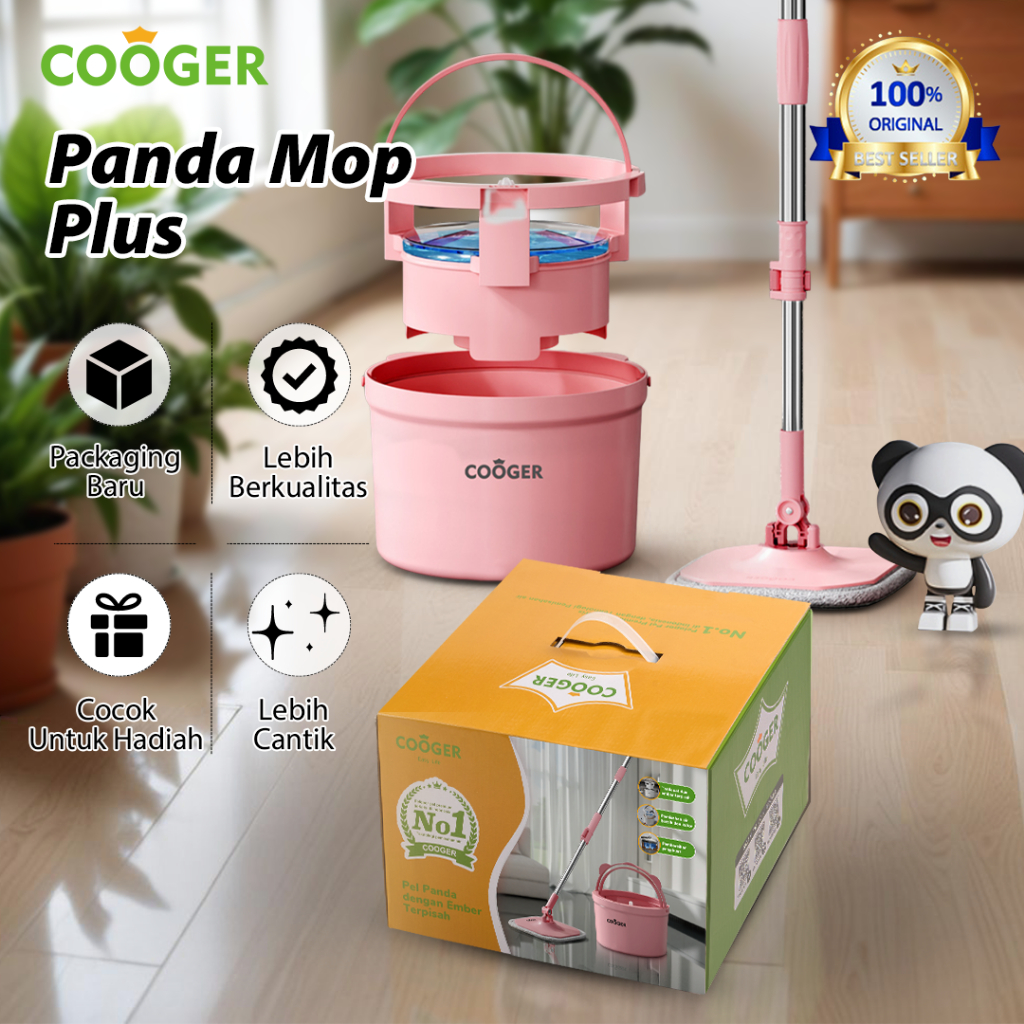 Jual COOGER Alat Pel Lantai Panda Plus Pel Ember Putar Single Bucket ...