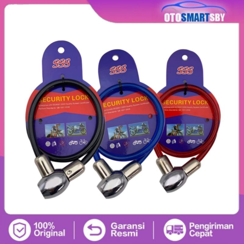 Jual Gembok Sepeda Kawal Dengan Kunci / Gembok Sepeda Helm Cable Lock ...