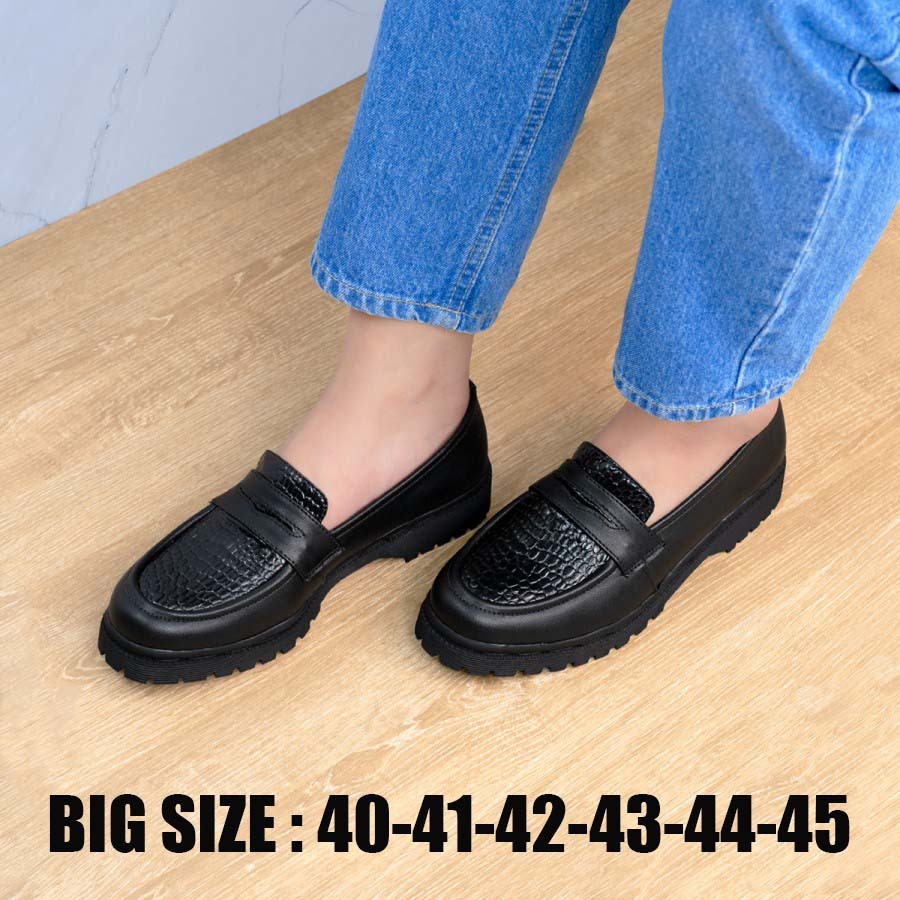 Jual Sepatu Wanita Formal Pesta Loafers Hitam Polos Slip On Oxford ...
