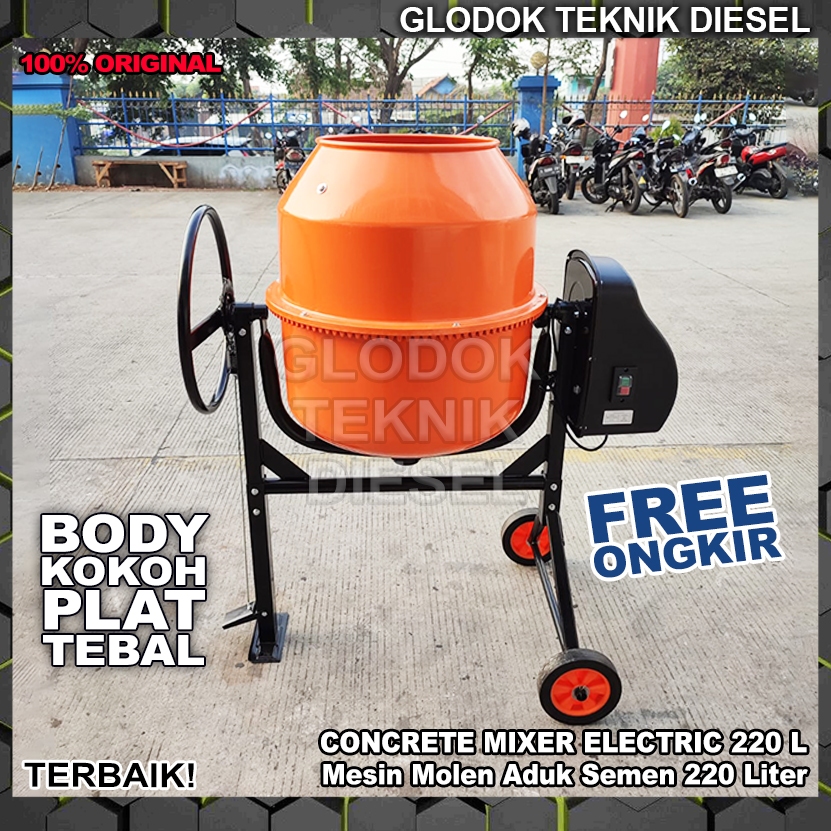Jual Mesin Pengaduk Semen 220 Liter Molen Listrik Concrete Mixer Elektrik Mini ORI | Shopee ...