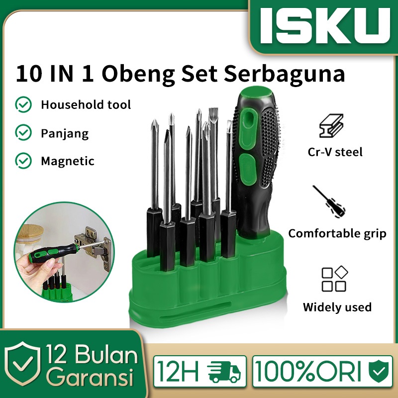 Jual ISKU Obeng Set 10 in 1 Obeng Kembang Komplit Serbaguna Rubber Handle Screwdriver Sets ...
