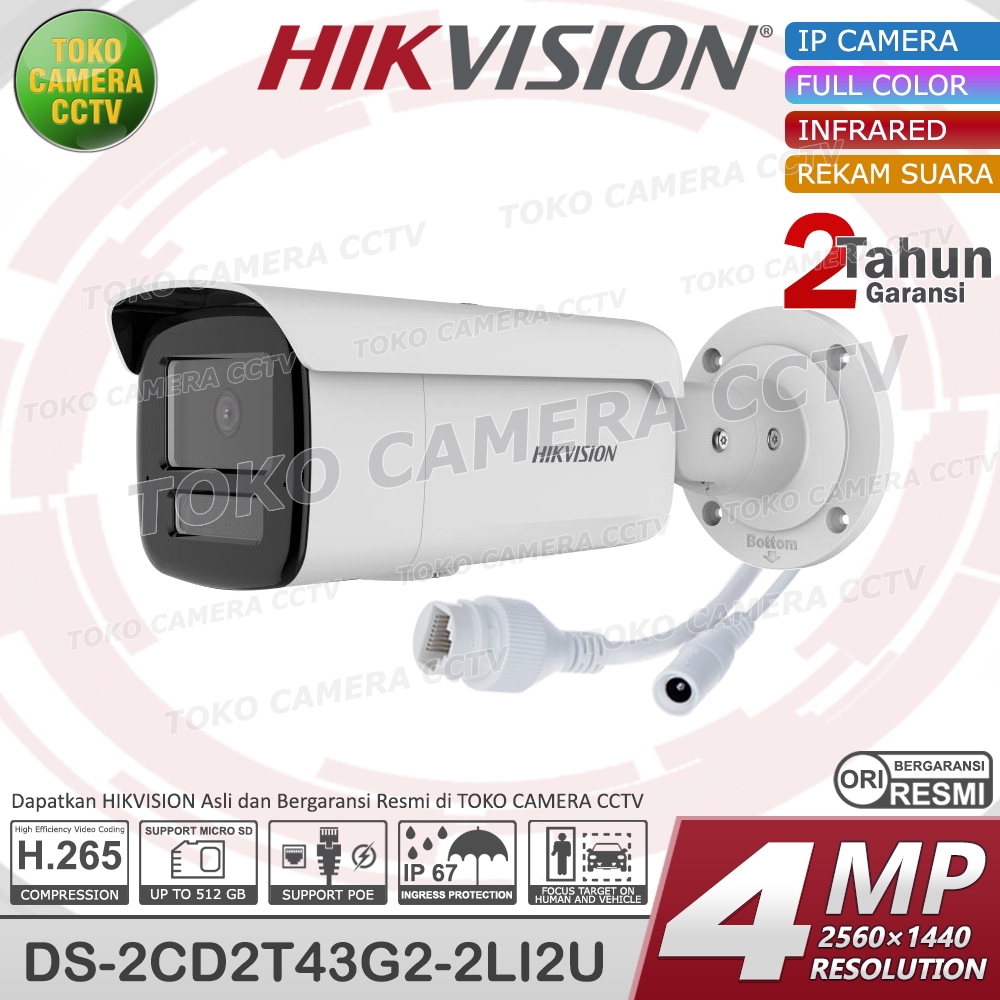 Jual IP CAMERA 4MP HIKVISION DS-2CD2T43G2-2LI2U KAMERA BULLET ACUSENSE 4MP AUDIO SMART LIGHT ...