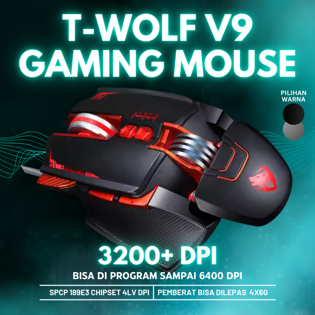 Jual MOUSE Gaming T- WOLF V9 3200 DPI Macro Programming RGB Wired | Shopee Indonesia