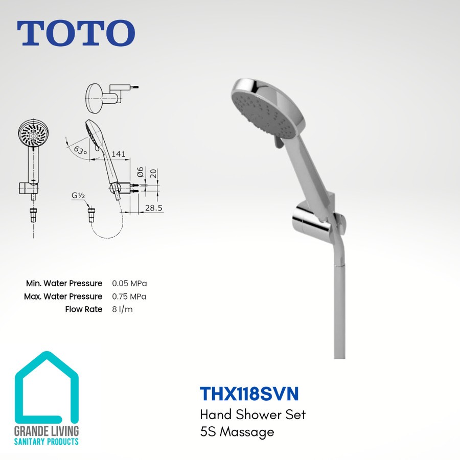 Jual TOTO Hand Shower Set 5S Massage THX118SVN THX 118 SVN | Shopee ...
