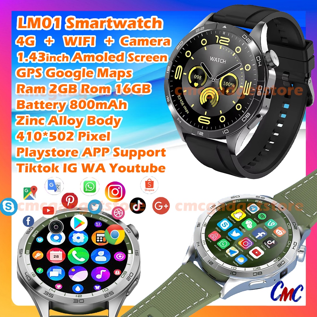 Jual LM01 Smartwatch 4G Wifi Android Playstore AMOLED Watch Pria Wanita ...