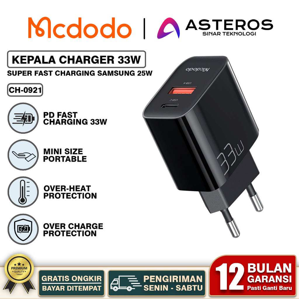 Jual MCDODO Kepala Charger Mi Turbo Charge VOOC Super Fast Charging 33w Dual Port CH-0921 ...