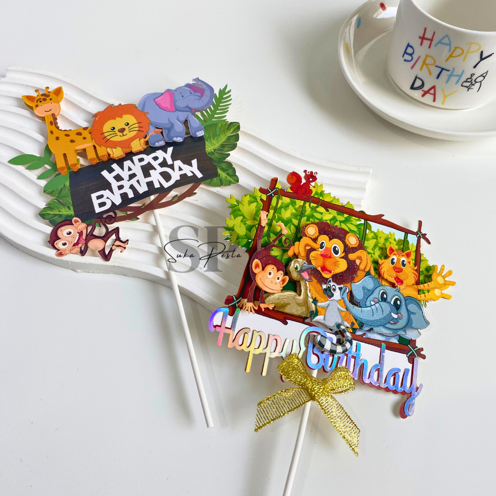 Jual Cake Topper HBD Motif 3D Glitter Motif Animal / Hiasan Kue Ultah ...