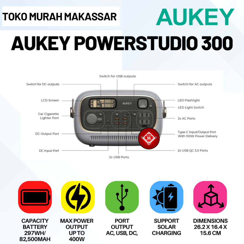 Jual Aukey PowerStudio 300 297Wh Power Station Portable Power Supply - PS-RE03 | Shopee Indonesia