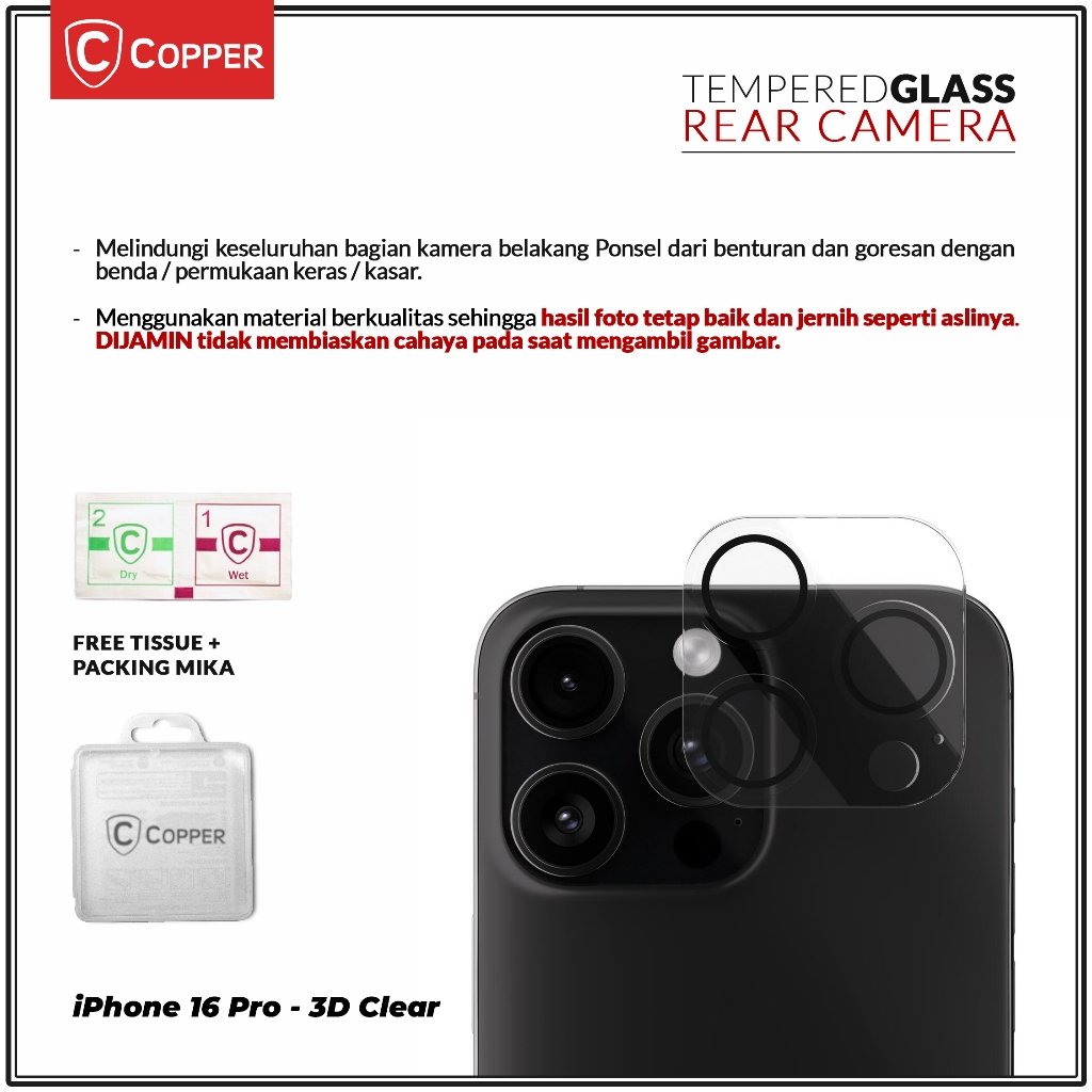 Jual Copper Tempered Glass Camera PRESISI - For Iphone 16 / Plus / Pro ...