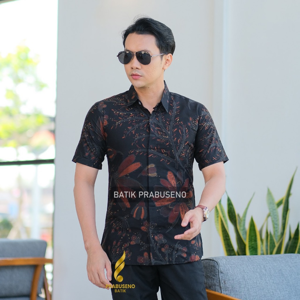 Jual Batik Prabuseno - Batik Pria Motif Aloga Lengan Pendek Slim Fit Batik Kerja Batik Kantor ...
