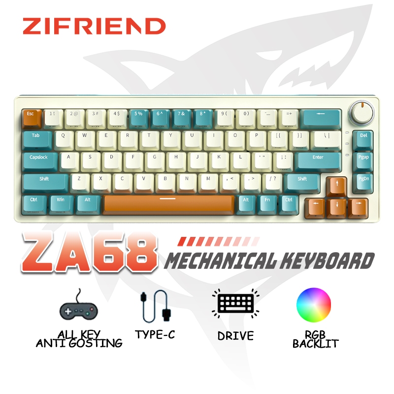 Jual ZIFRIEND ZA68 Mechanical Gaming Keyboard 3 Modes 5pin Hotswap Rgb ...