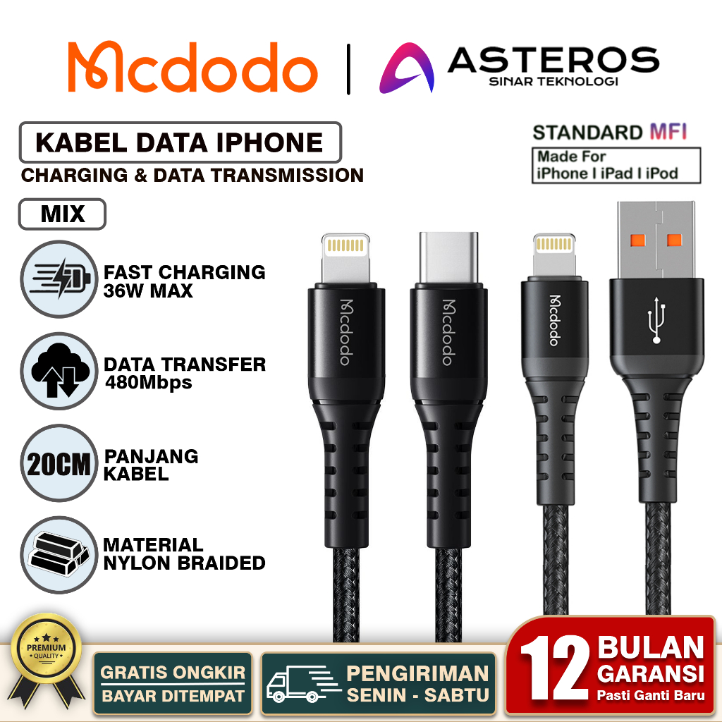 Jual MCDODO Kabel Powerbank Micro Usb PD Type C Lightning 20cm Fast Charging | Shopee Indonesia