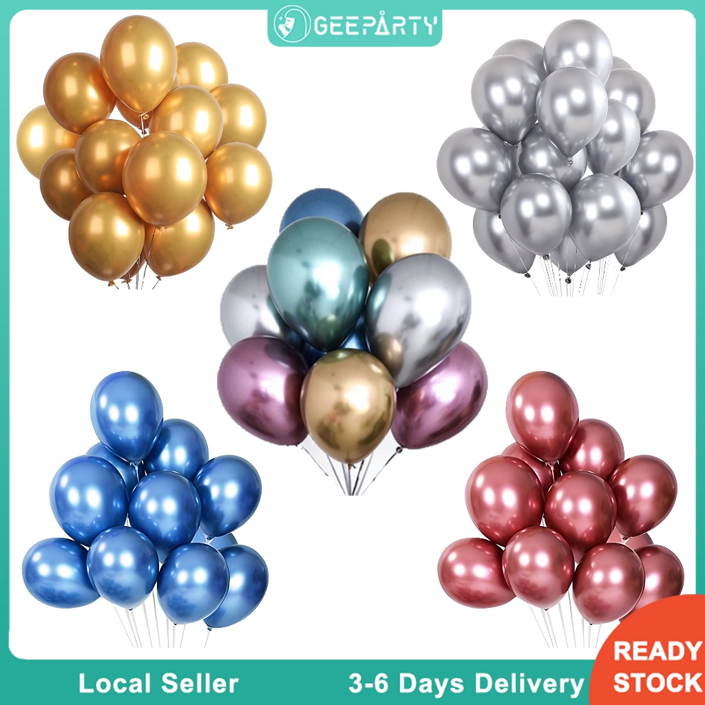Jual 10 Pcs 10 Inci Metalik Emas Perak Mawar Biru Hijau Balon ...