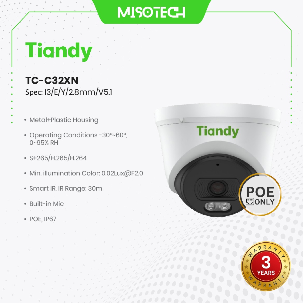 Jual Tiandy TC-C32XN 2MP IP CCTV Indoor Turret PoE Mic Audio Spark Series | Shopee Indonesia