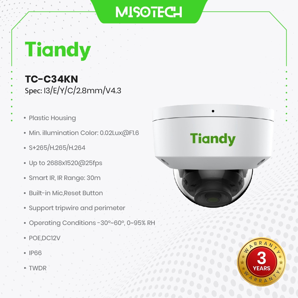 Jual Kamera CCTV Tiandy TC-C34KN 4MP IP Indoor Dome PoE Audio Super ...