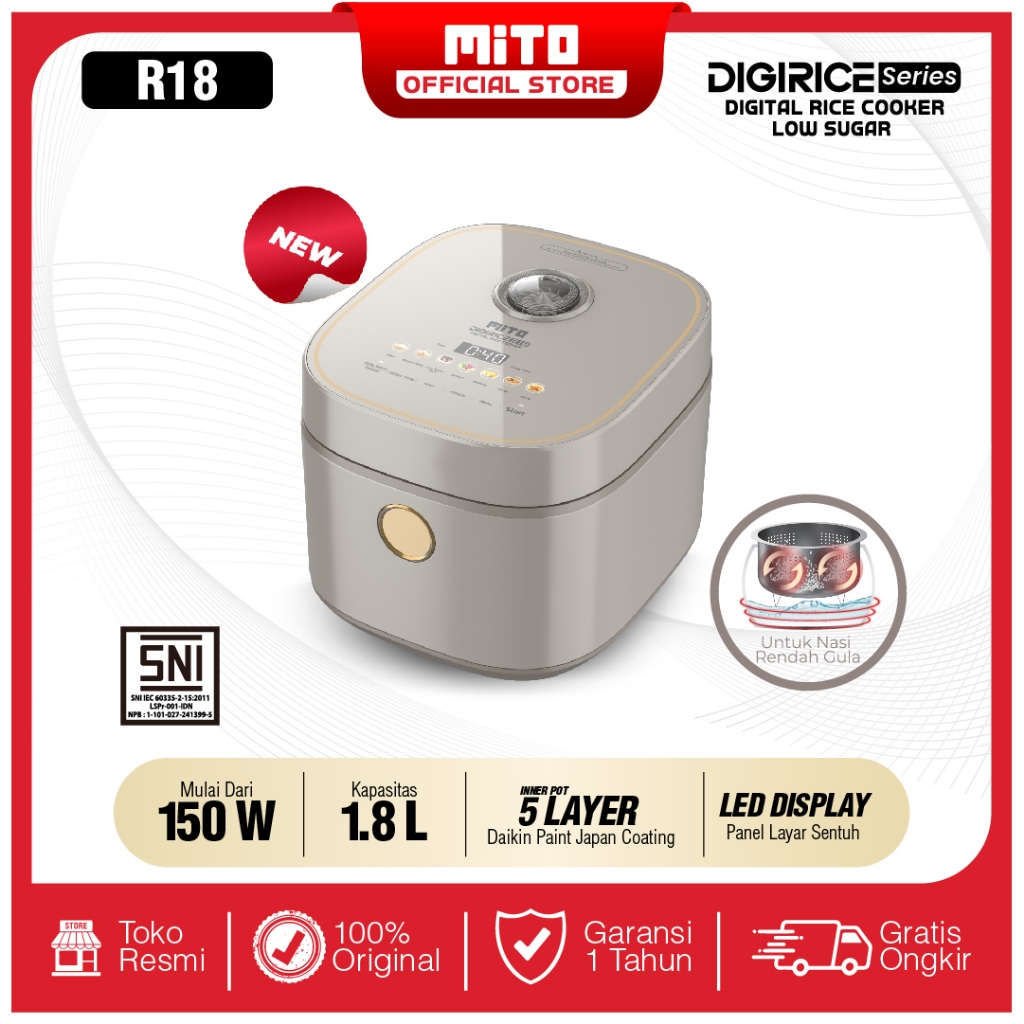 Jual MITO Digital Rice Cooker 1.8 Liter R18 - Rice Cooker Low Sugar ...