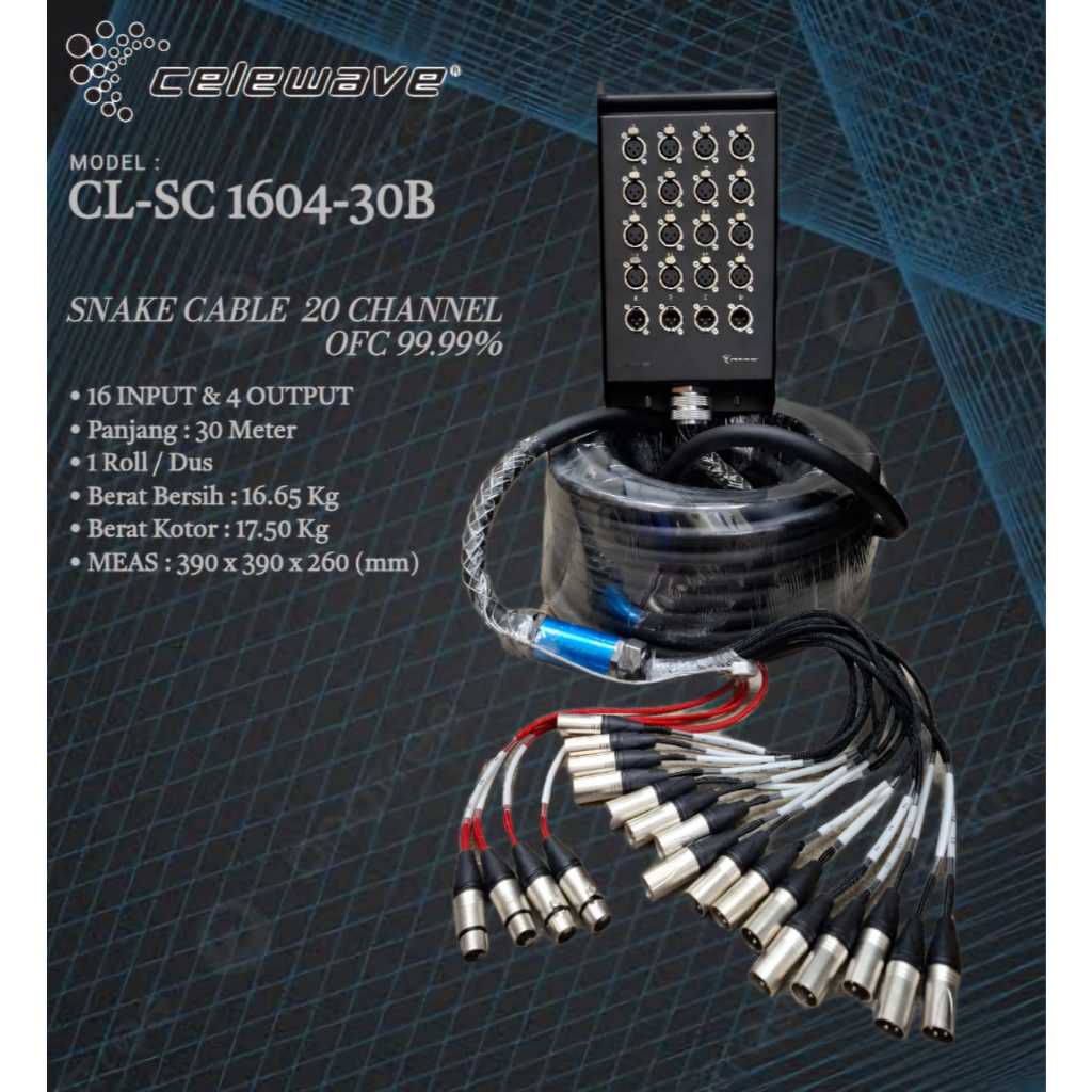 Jual Snake Cable Snake CL-SC 1604-30B 20 channel 16 Input 4 Output isi 30 meter Original ...