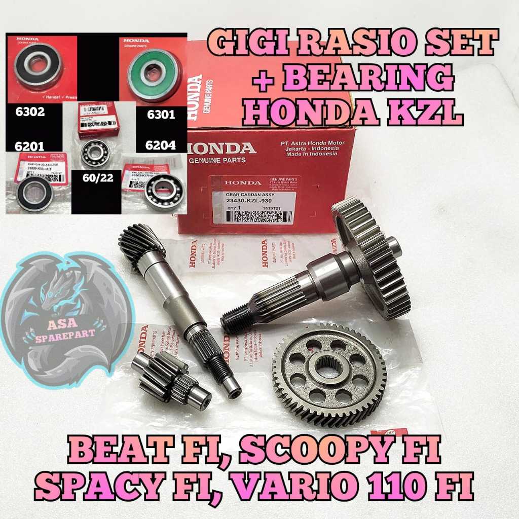 Jual GIGI Rasio Set KZL + BEARING SET ASLI ORIGINAL motor HONDA Beat fi ...